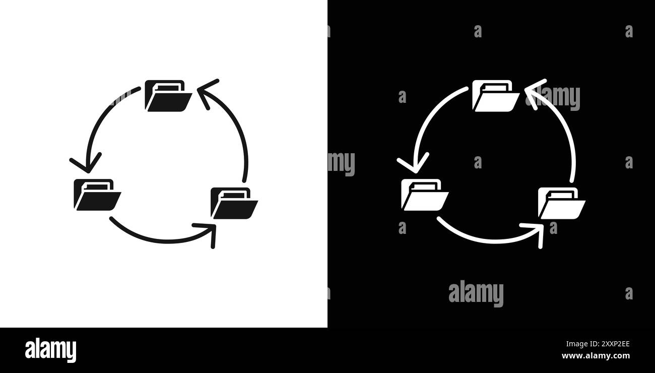 Data synchronization icon Black line art vector in black and white outline set collection sign ...