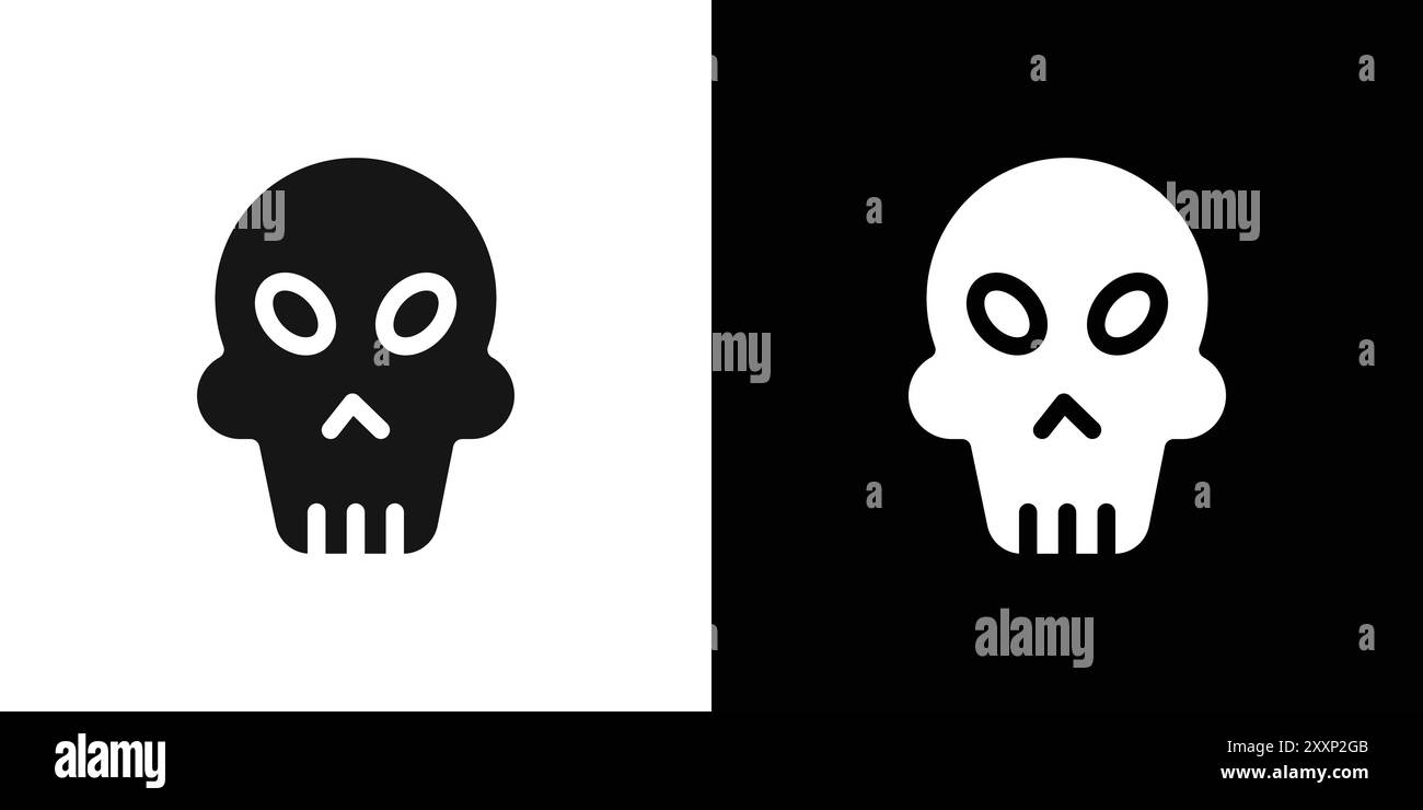 Evil skull icon Black line art vector in black and white outline set ...