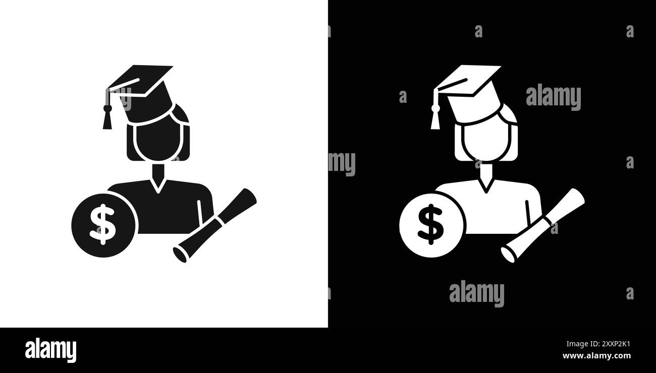 education Scholarship icon Black line art vector in black and white ...