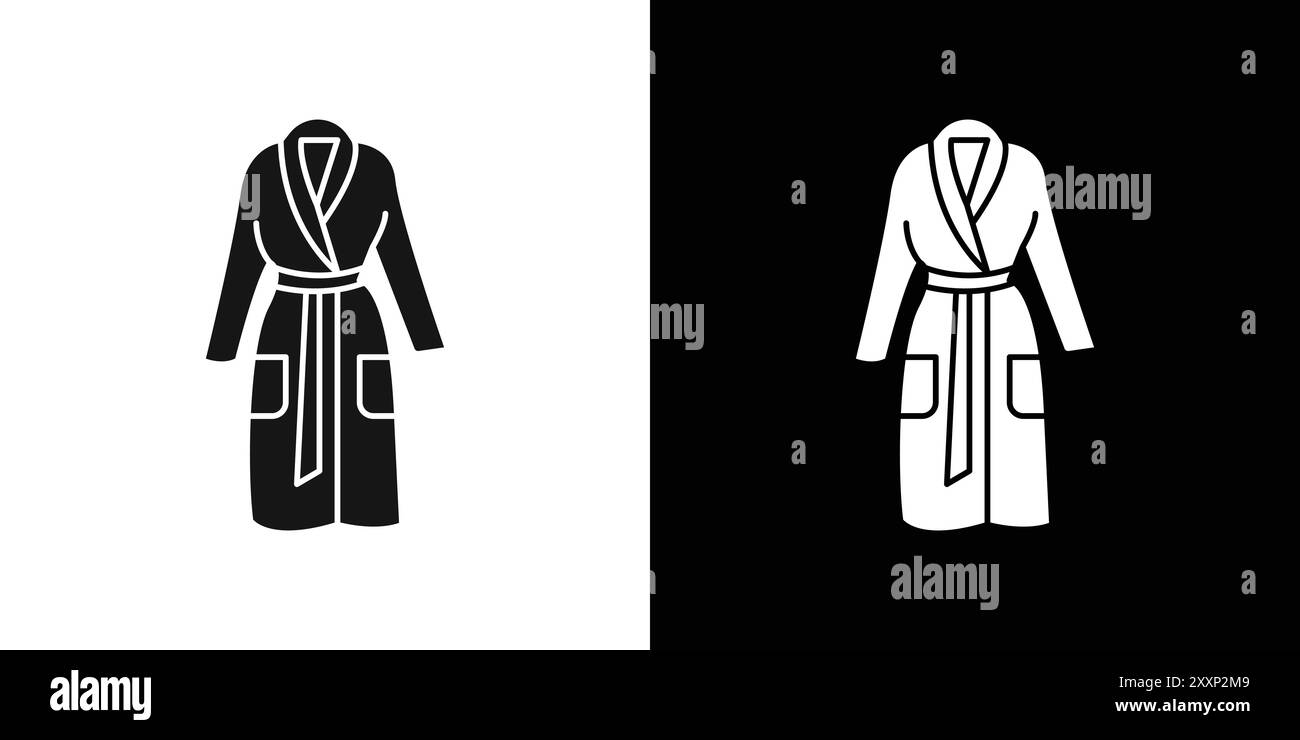 bathrobe icon Black line art vector in black and white outline set collection sign Stock Vector ...