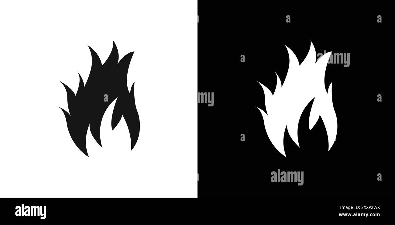 Flame fire icon Black line art vector in black and white outline set ...