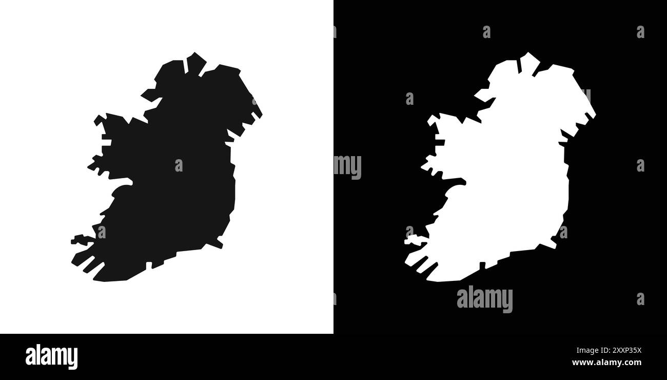 Ireland map icon Black line art vector in black and white outline set ...