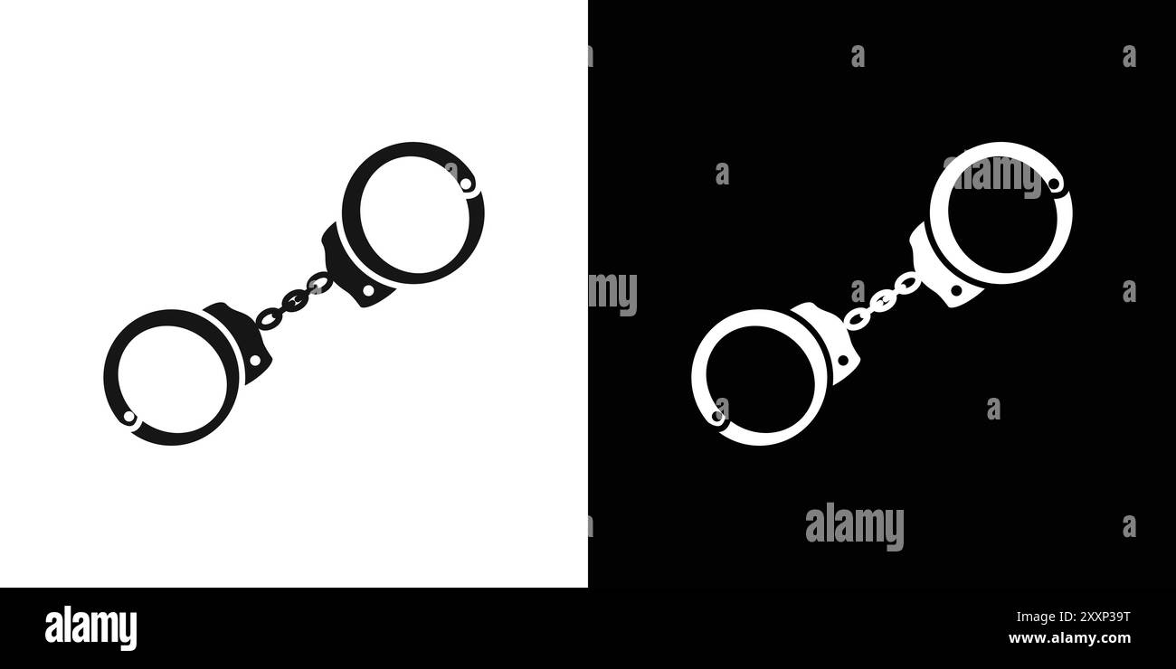 Handcuffs icon Black line art vector in black and white outline set ...