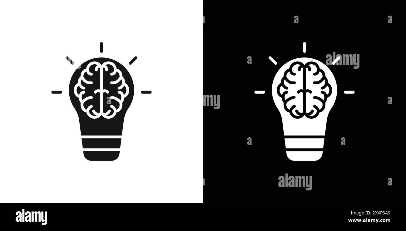 Brain idea icon Black line art vector in black and white outline set collection sign Stock ...