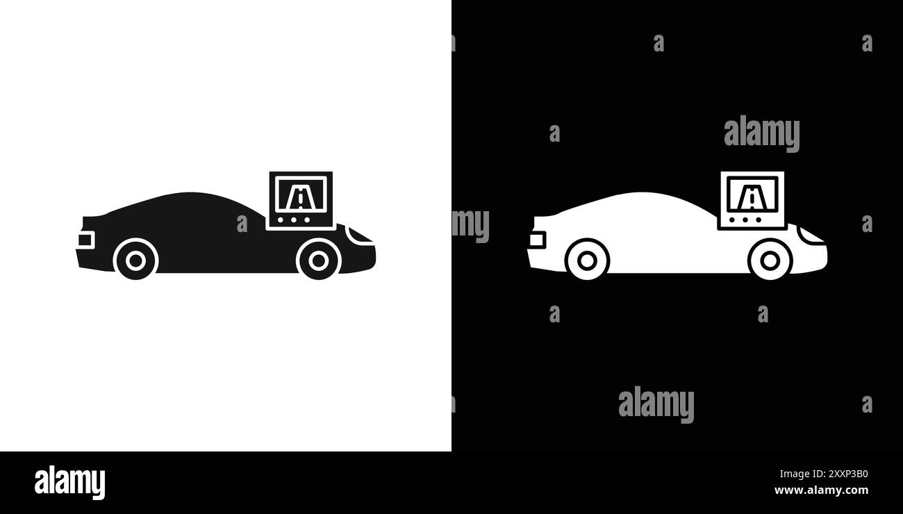 Car with touchscreen display icon Black line art vector in black and white outline set ...
