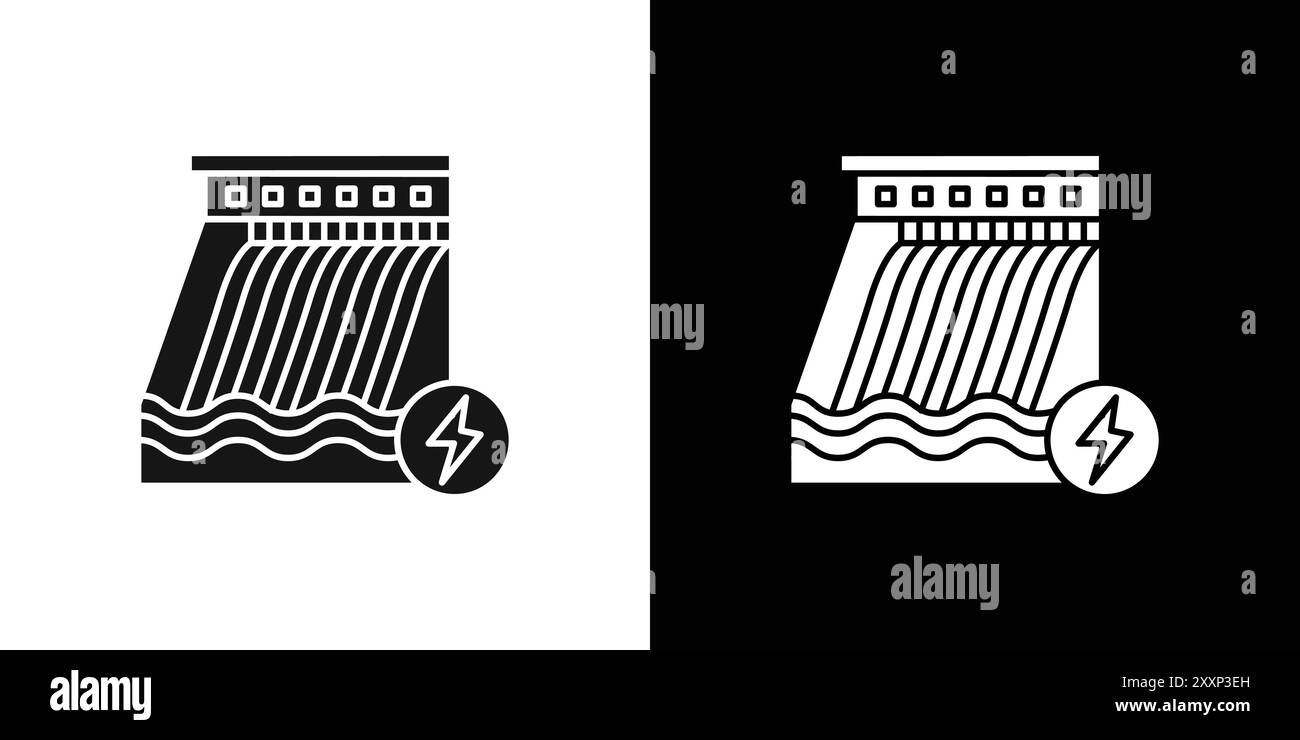 Hydroelectric dam icon Black line art vector in black and white outline ...