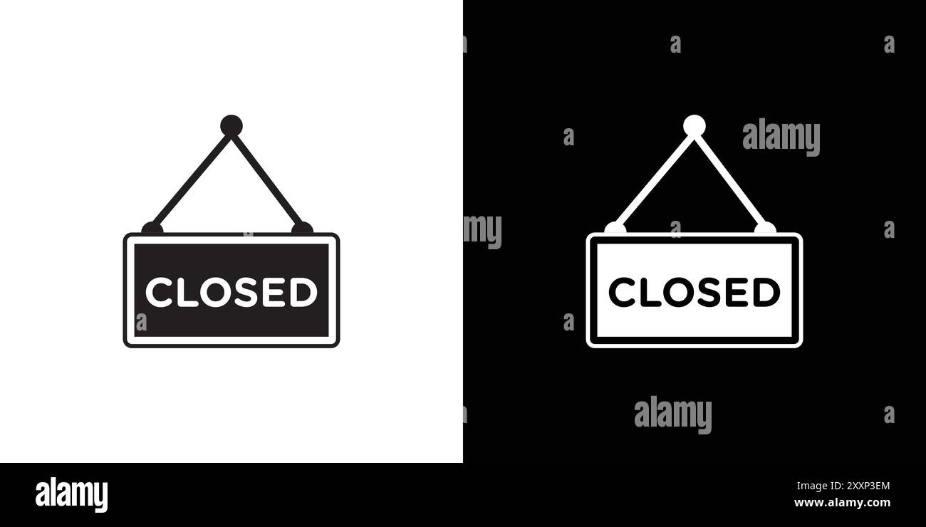 Closed Sign Icon Black line art vector in black and white outline set ...