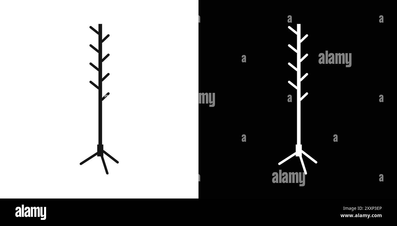 Coat Stand Icon Black line art vector in black and white outline set ...