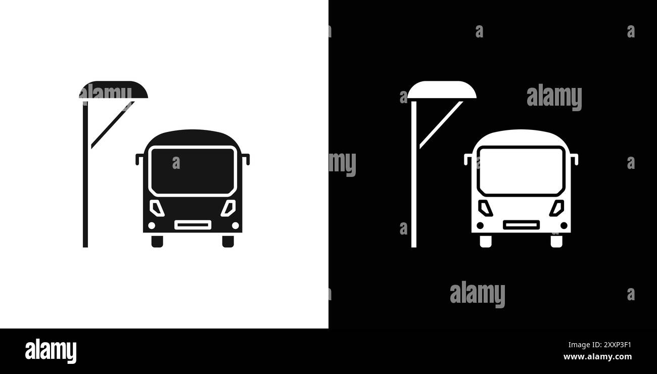 Bus stop stand icon Black line art vector in black and white outline set collection sign Stock ...