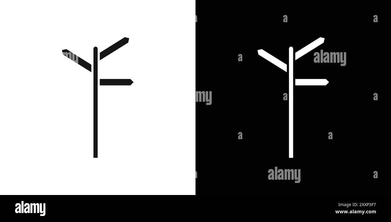crossroads sign icon Black line art vector in black and white outline ...