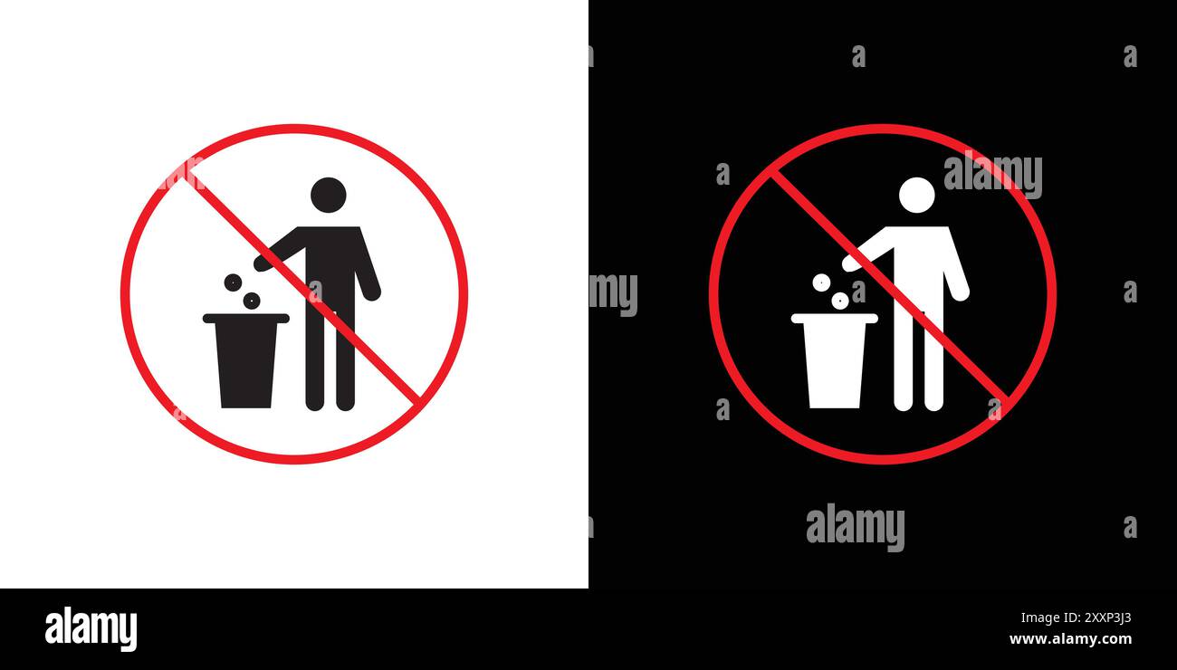 Do not litter icon Black line art vector in black and white outline set collection sign Stock ...