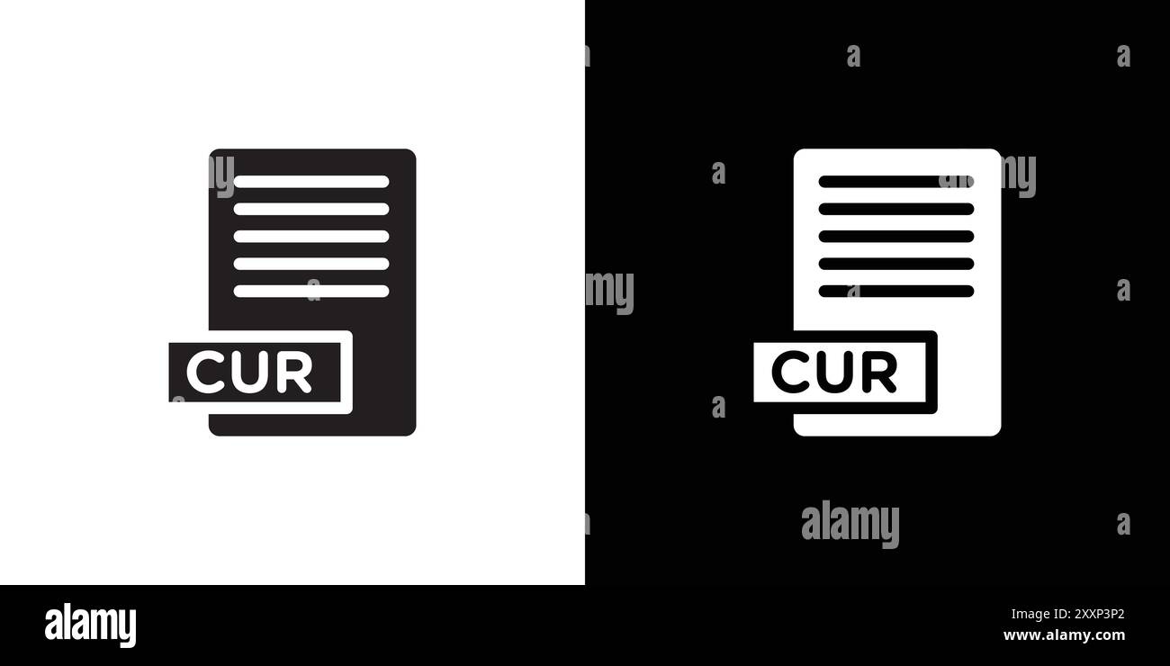 CUR File Document Icon Black line art vector in black and white outline set collection sign ...