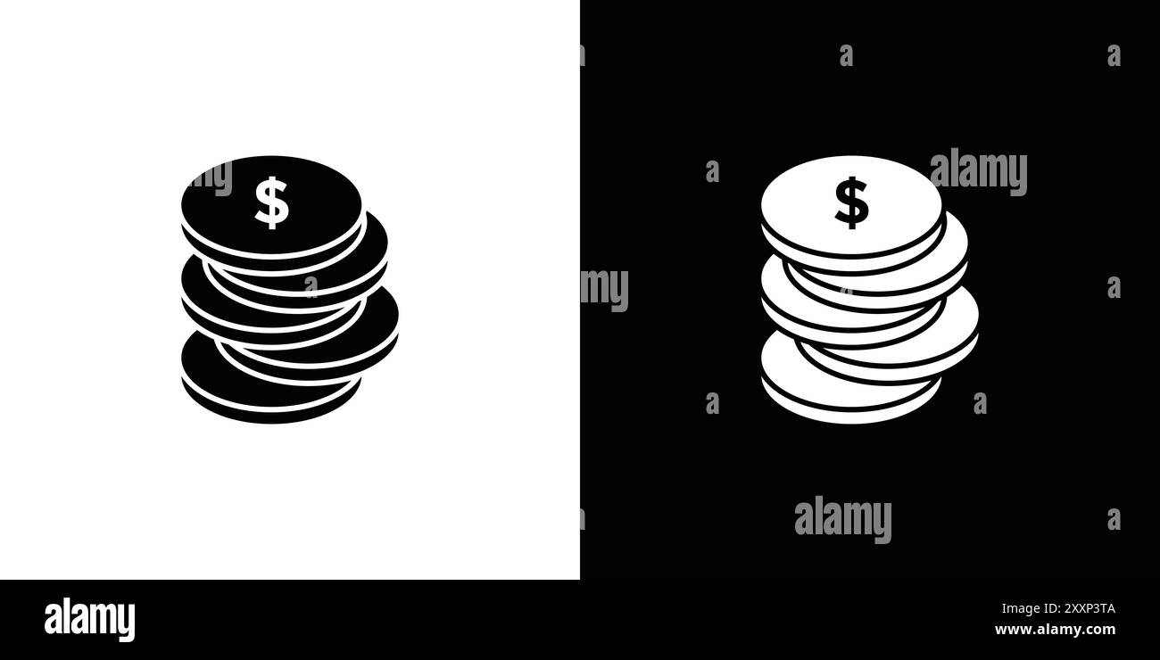Coin stack icon Black line art vector in black and white outline set ...