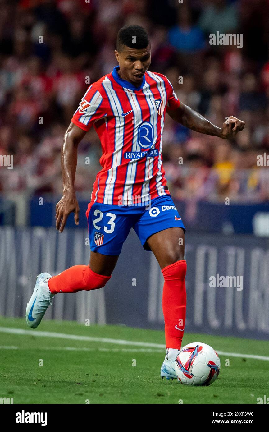 Madrid Madrid Spain. 25th Aug 2024. Reinildo Mandava of Atletico de Madrid in action with the ball during the La Liga EA Sports 2024 25 football match between Atletico Madrid vs Girona FC