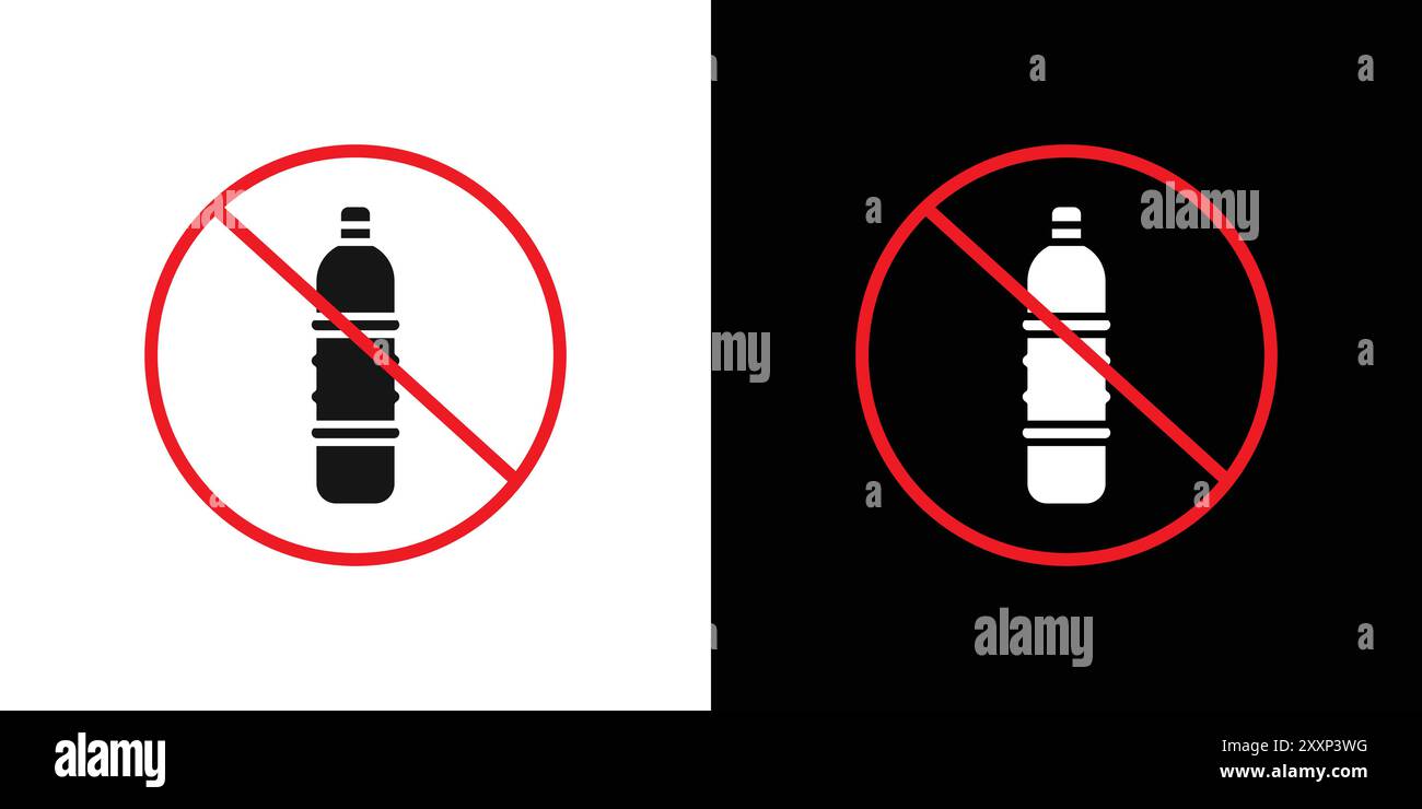 No plastic bottle icon Black line art vector in black and white outline set collection sign ...