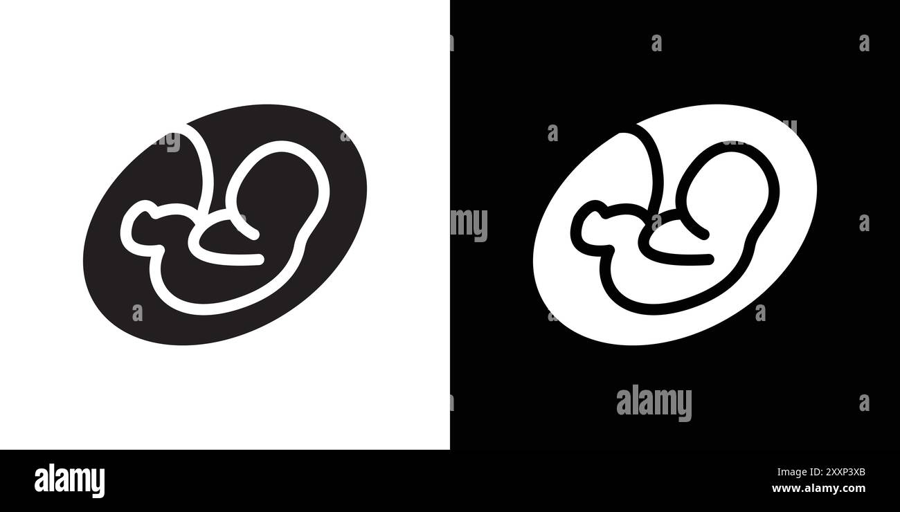 Embryo Child icon Black line art vector in black and white outline set ...