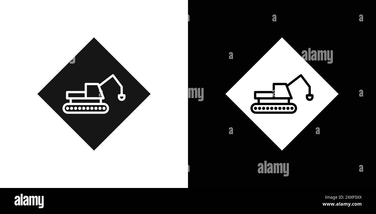 Excavator Icon Black line art vector in black and white outline set ...