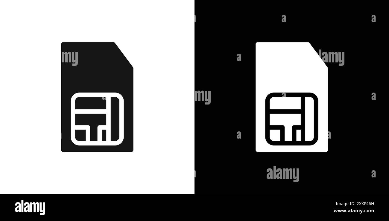 sim card icon Black line art vector in black and white outline set ...