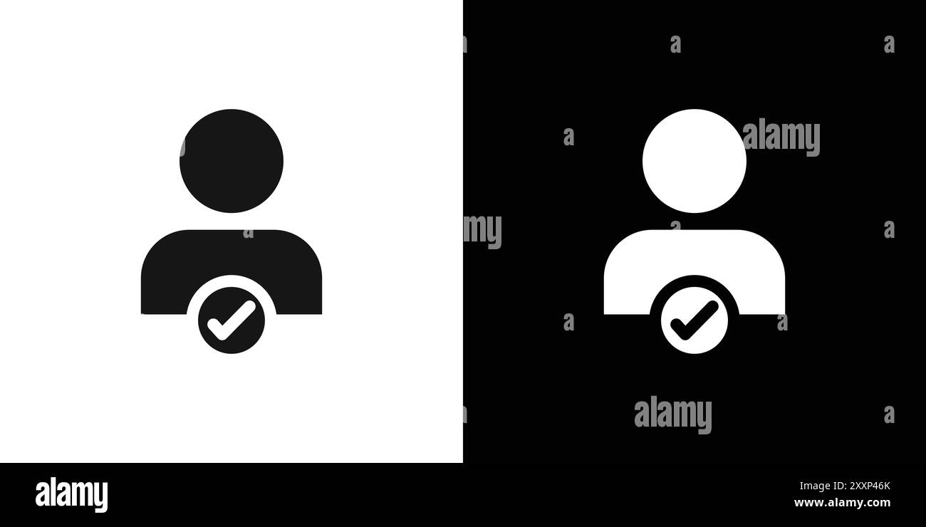 Profile check icon Black line art vector in black and white outline set ...