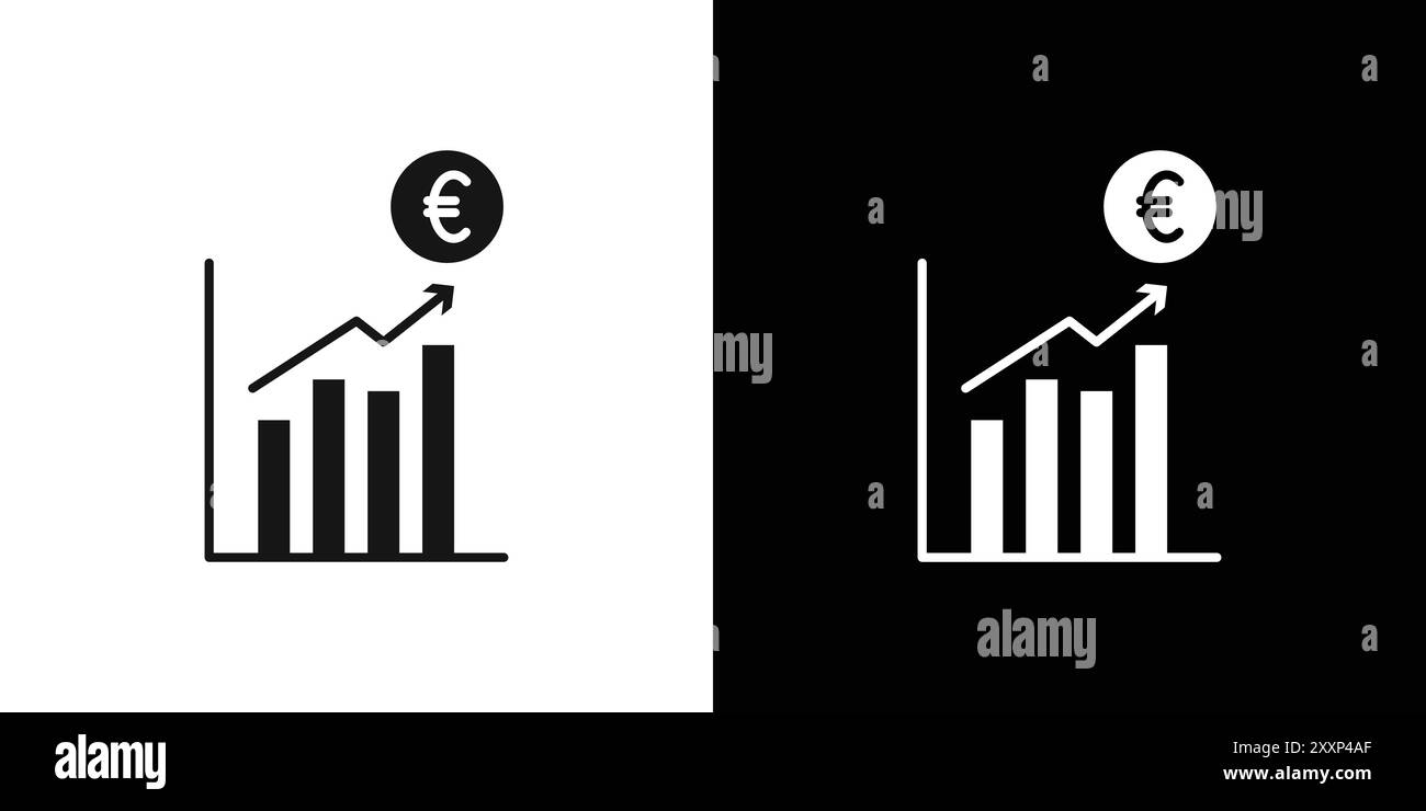 Euro chart icon Black line art vector in black and white outline set ...