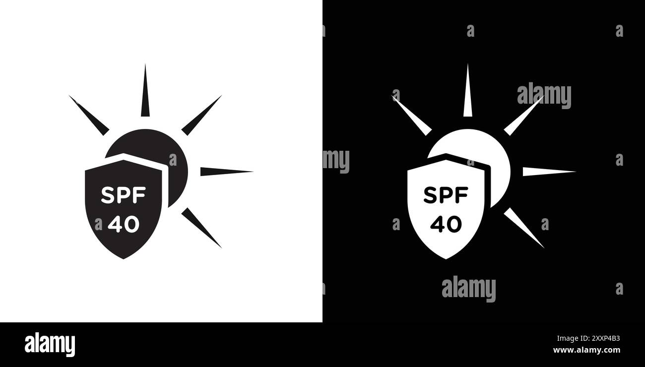 Sun protection factor 40 icon Black line art vector in black and white ...