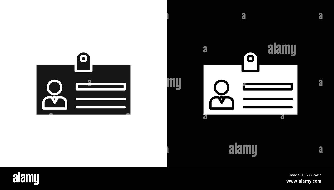 Employee id card icon Black line art vector in black and white outline ...