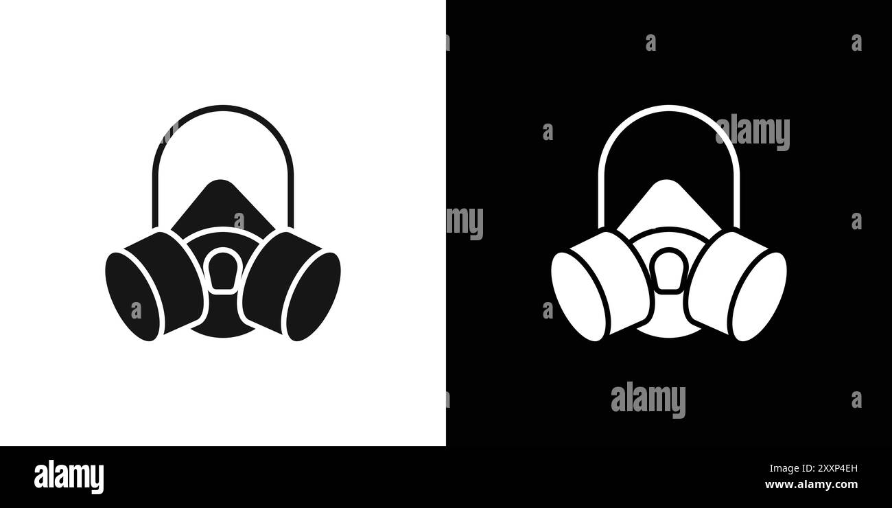 Respirator with filter cartridges icon Black line art vector in black and white outline set ...