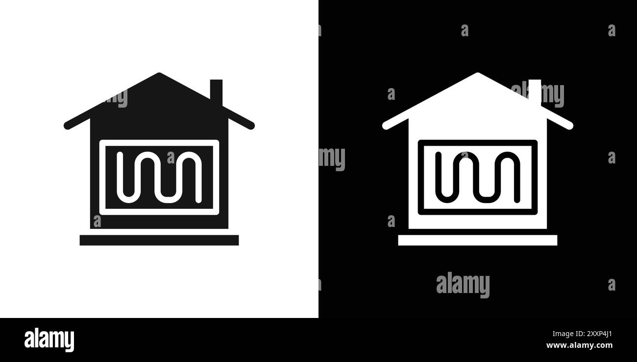 House heating icon Black line art vector in black and white outline set ...