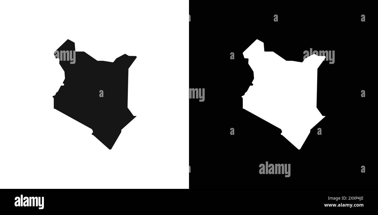 Kenya map icon Black line art vector in black and white outline set ...