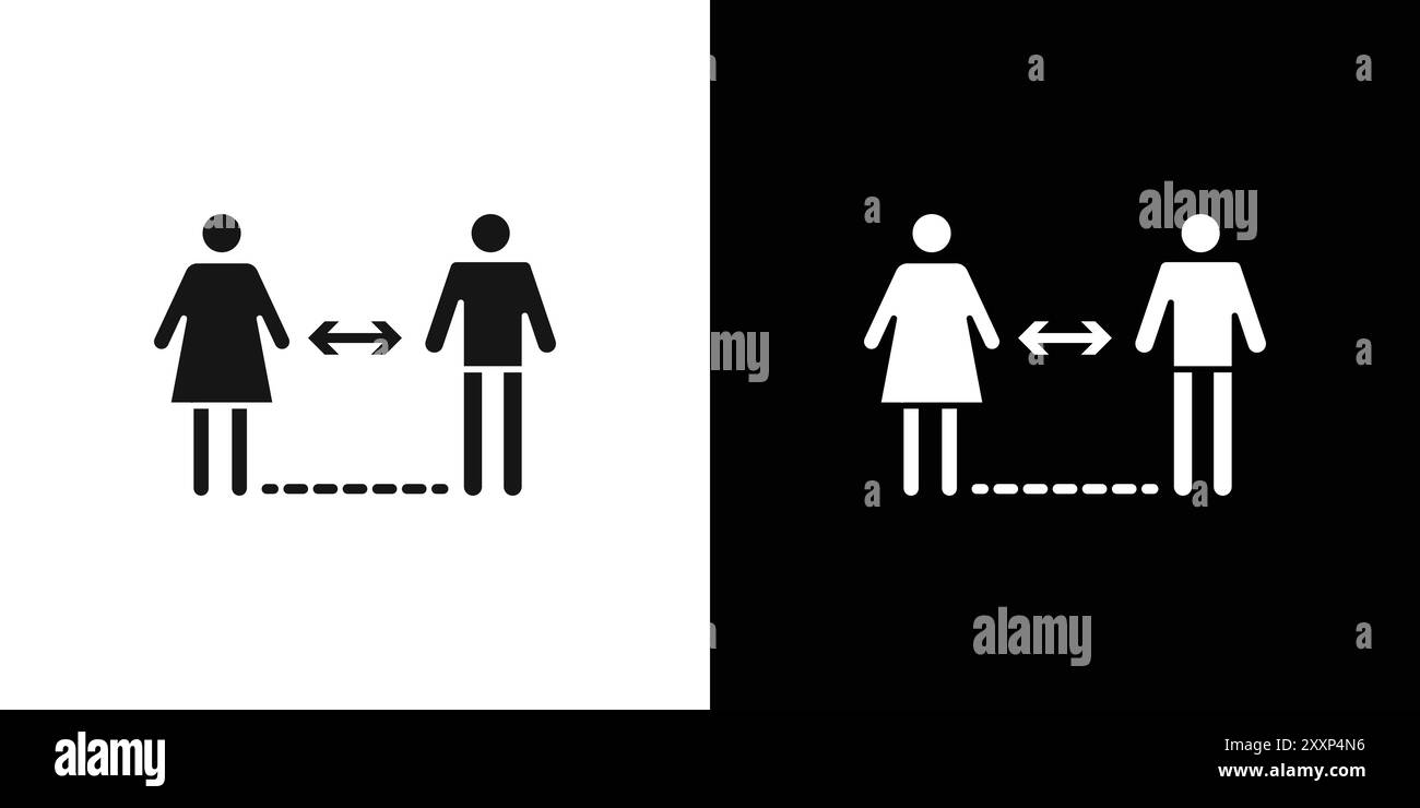 Social distancing icon Black line art vector in black and white outline ...