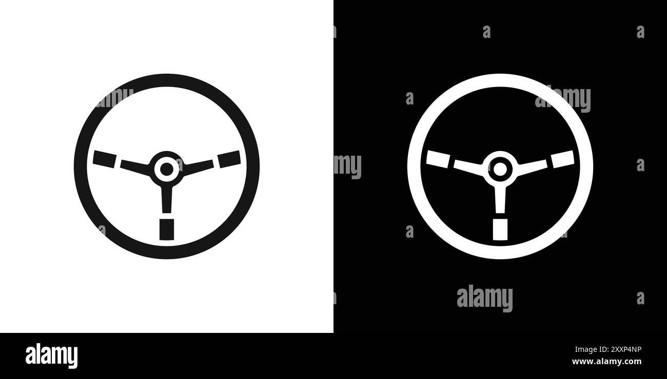 Steering wheel icon Black line art vector in black and white outline ...
