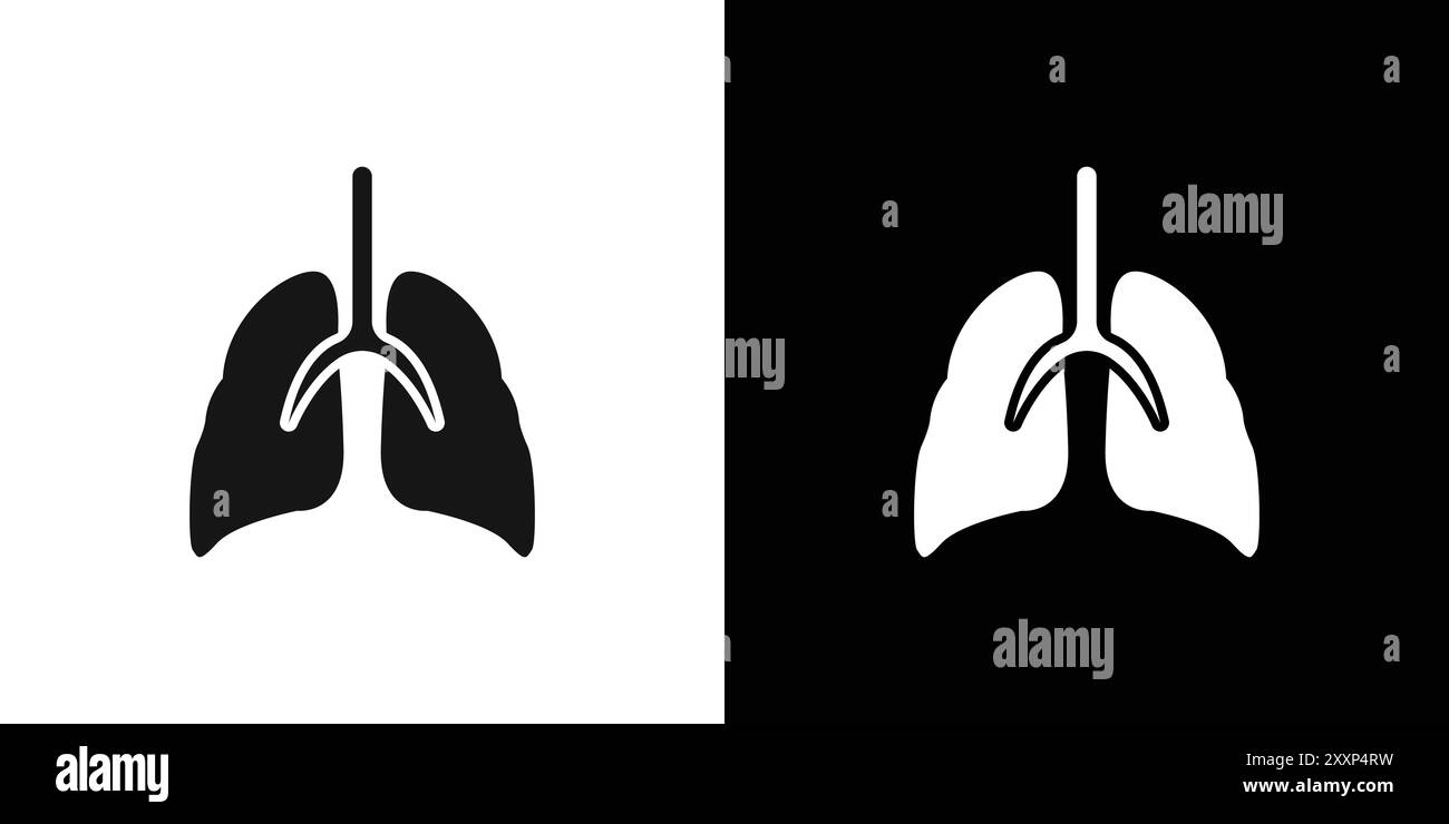 Lungs Icon Black Line Art Vector In Black And White Outline Set
