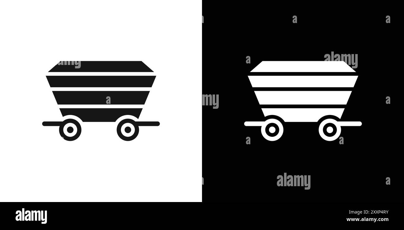Mining Cart Icon Black Line Art Vector In Black And White Outline Set Collection Sign Stock