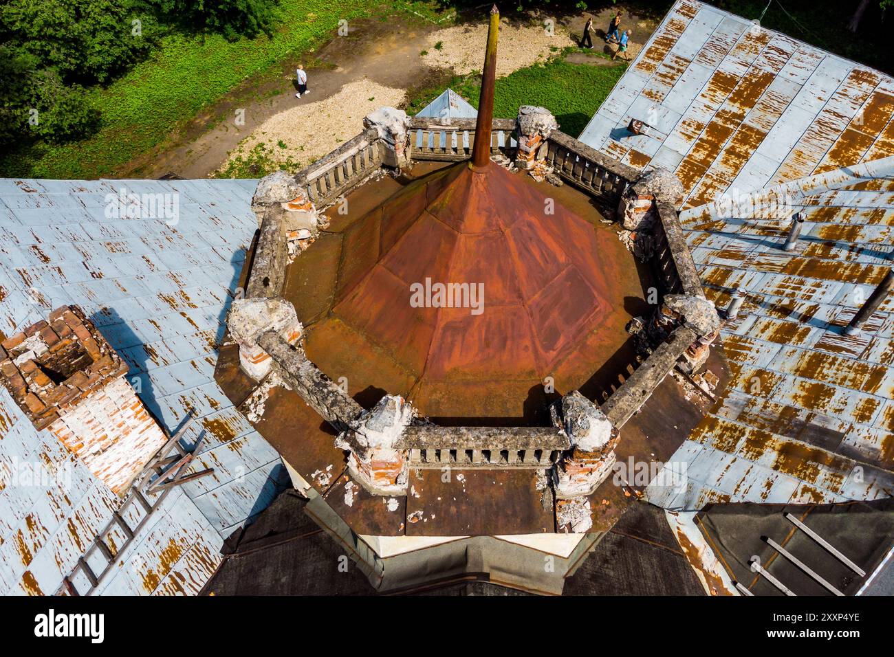 Top view of a spire installed on a tower in the middle of an ancient ...