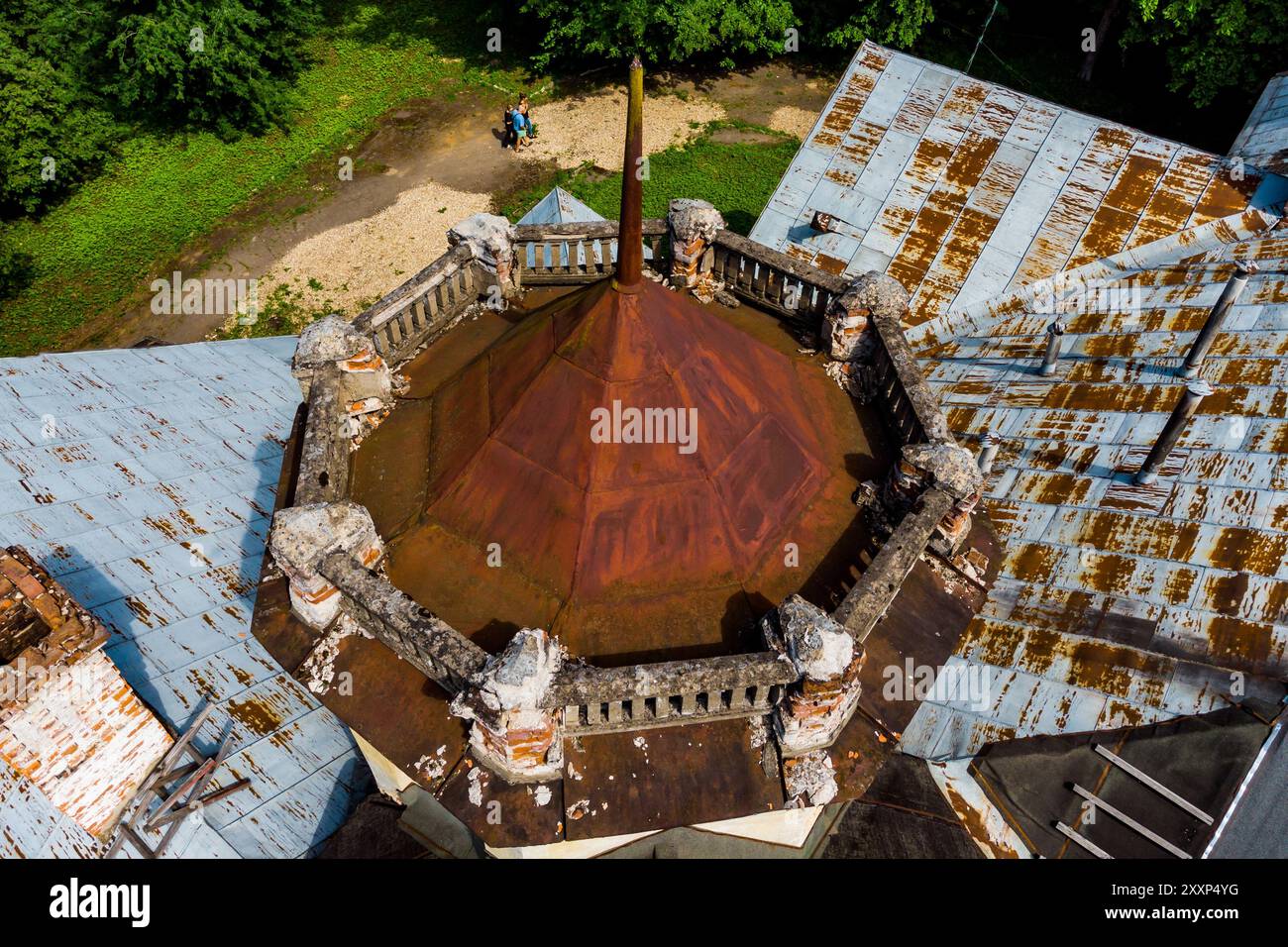 Top view of a spire installed on a tower in the middle of an ancient ...