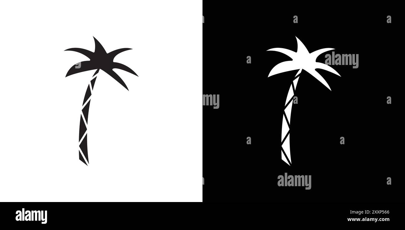 Palm tree icon Black line art vector in black and white outline set ...