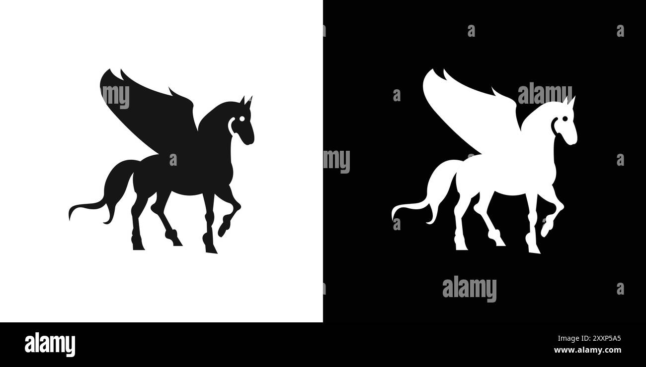 Pegasus icon Black line art vector in black and white outline set ...