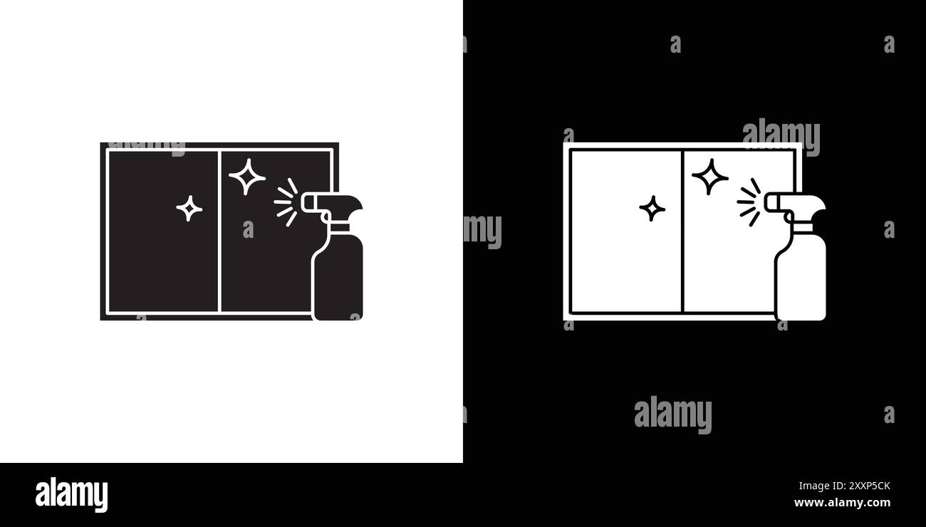Windows cleaning icon Black line art vector in black and white outline ...
