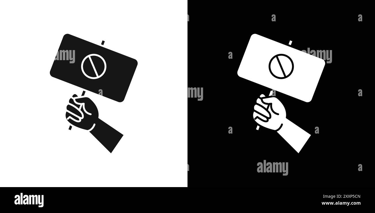 Protest banner in hand icon Black line art vector in black and white ...