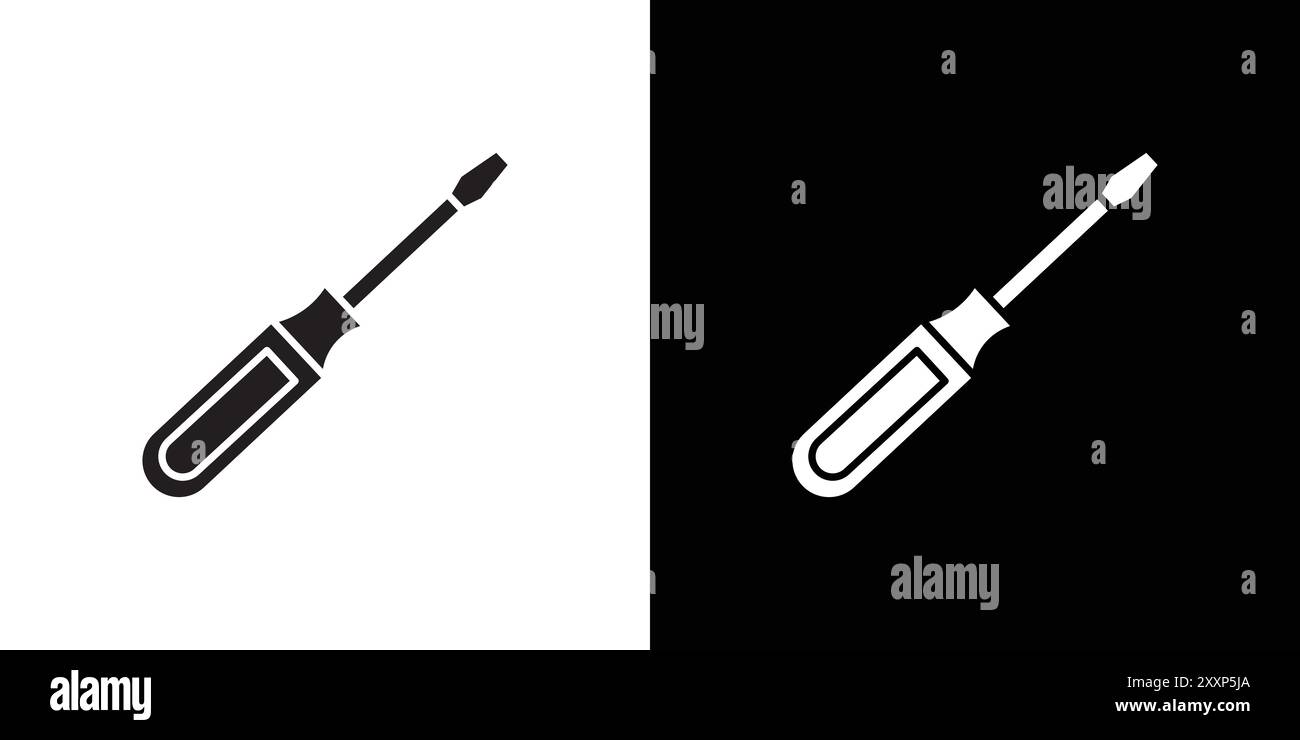 Screwdriver icon Black line art vector in black and white outline set ...