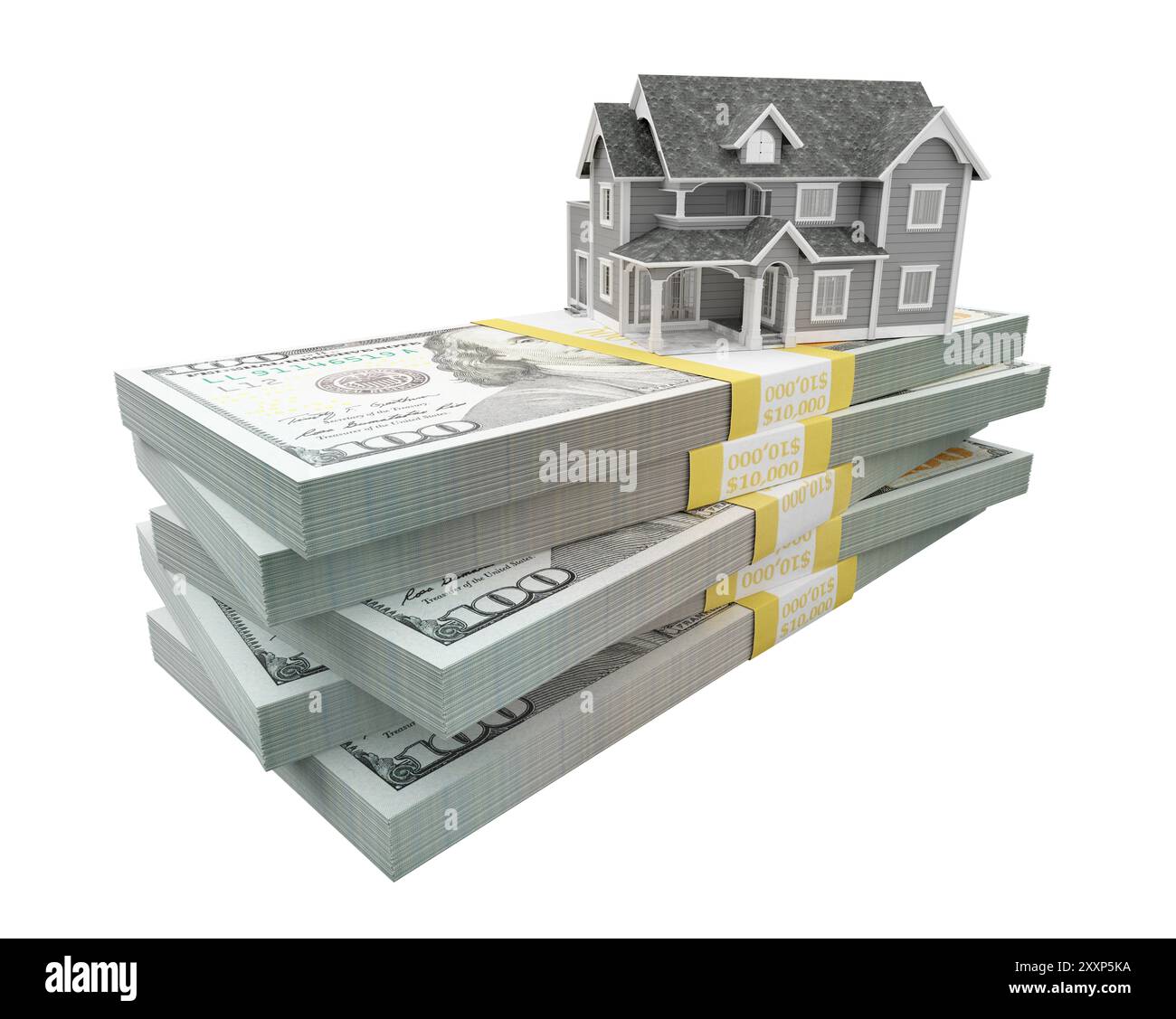 Miniature House Resting on Stack of Thousands of Dollars Cash Isolated ...
