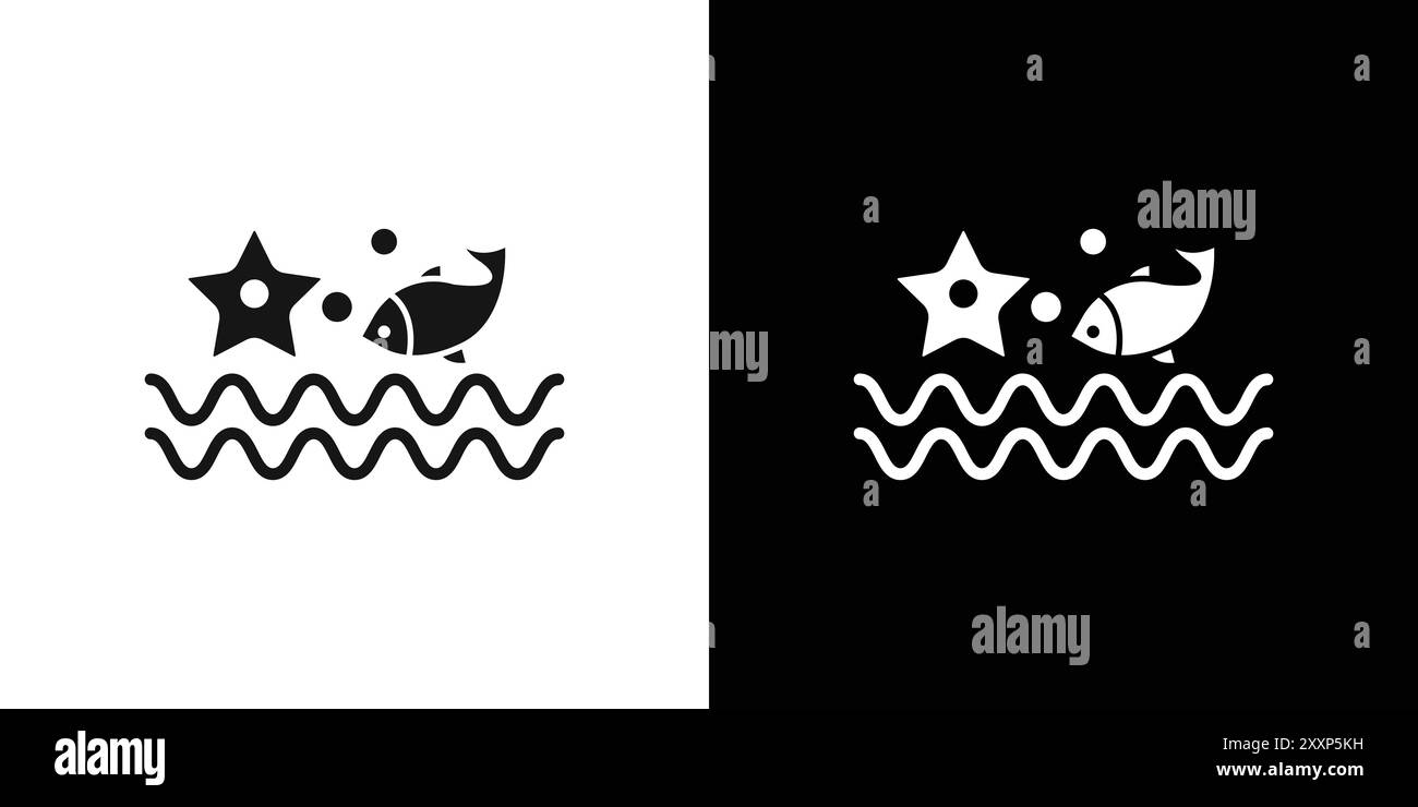 Sea Life icon Black line art vector in black and white outline set ...