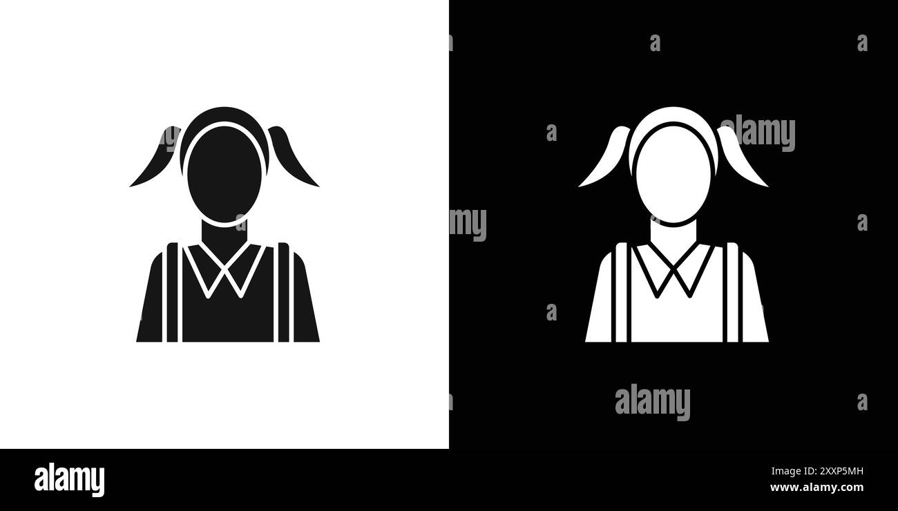 School girl icon Black line art vector in black and white outline set collection sign Stock ...