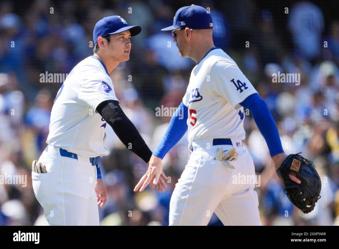 Los Angeles Dodgers designated hitter Shohei Ohtani, left, and first ...