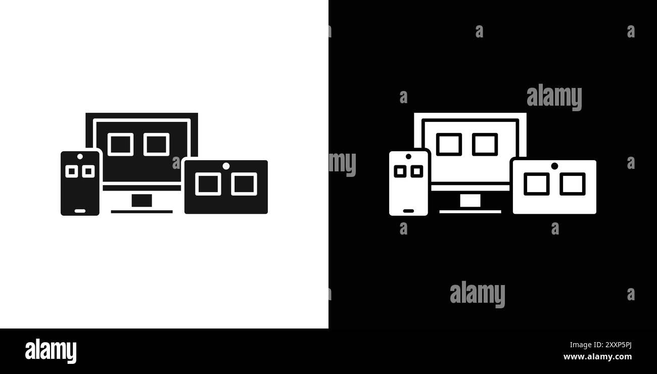 Responsive Design icon Black line art vector in black and white outline ...