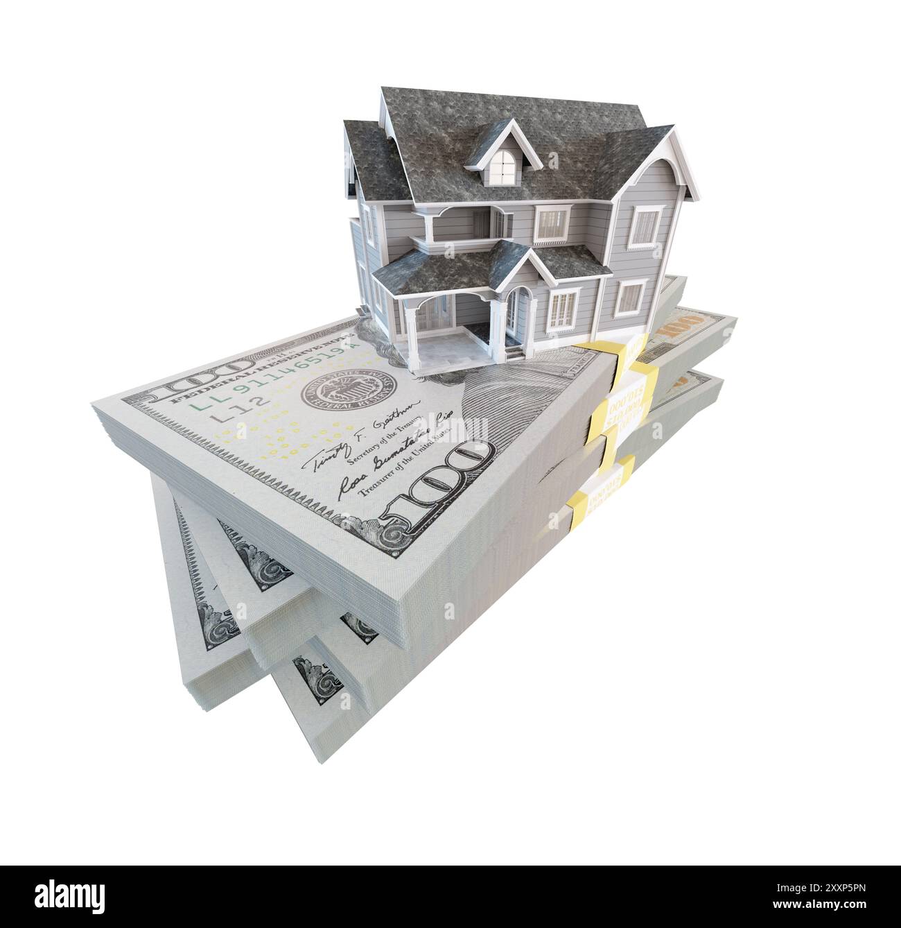 Miniature House Resting on Stack of Thousands of Dollars Cash Isolated ...