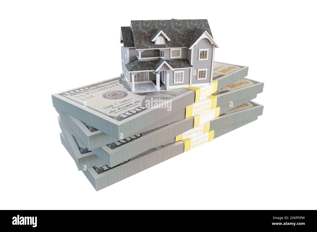 Miniature House Resting on Stack of Thousands of Dollars Cash Isolated ...