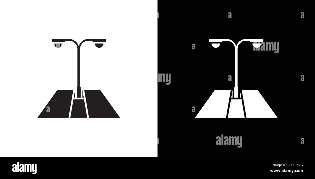 Street lighting icon Black line art vector in black and white outline set collection sign Stock ...