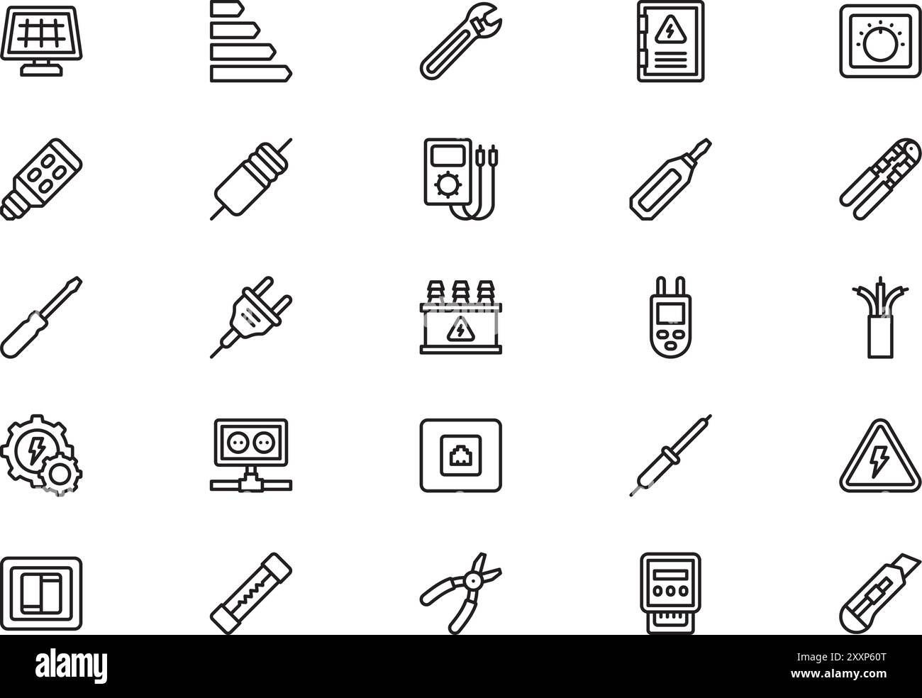 Electrician tools and elements icons collection is a vector ...