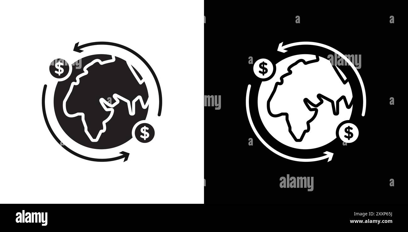 World Payment Transfer icon Black line art vector in black and white ...